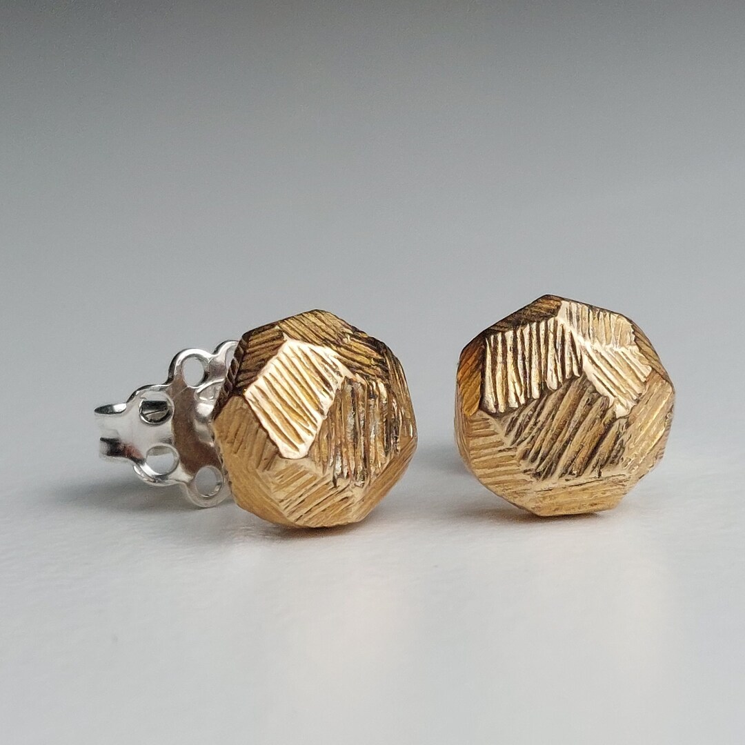 EDGE "stone" Yellow Bronze EARRINGS, Stone Earrings, Bronze Faceted ...