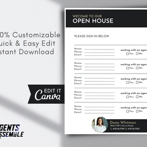 OPEN HOUSE Sign in SHEET for Real Estate Agents, Open House Template ...