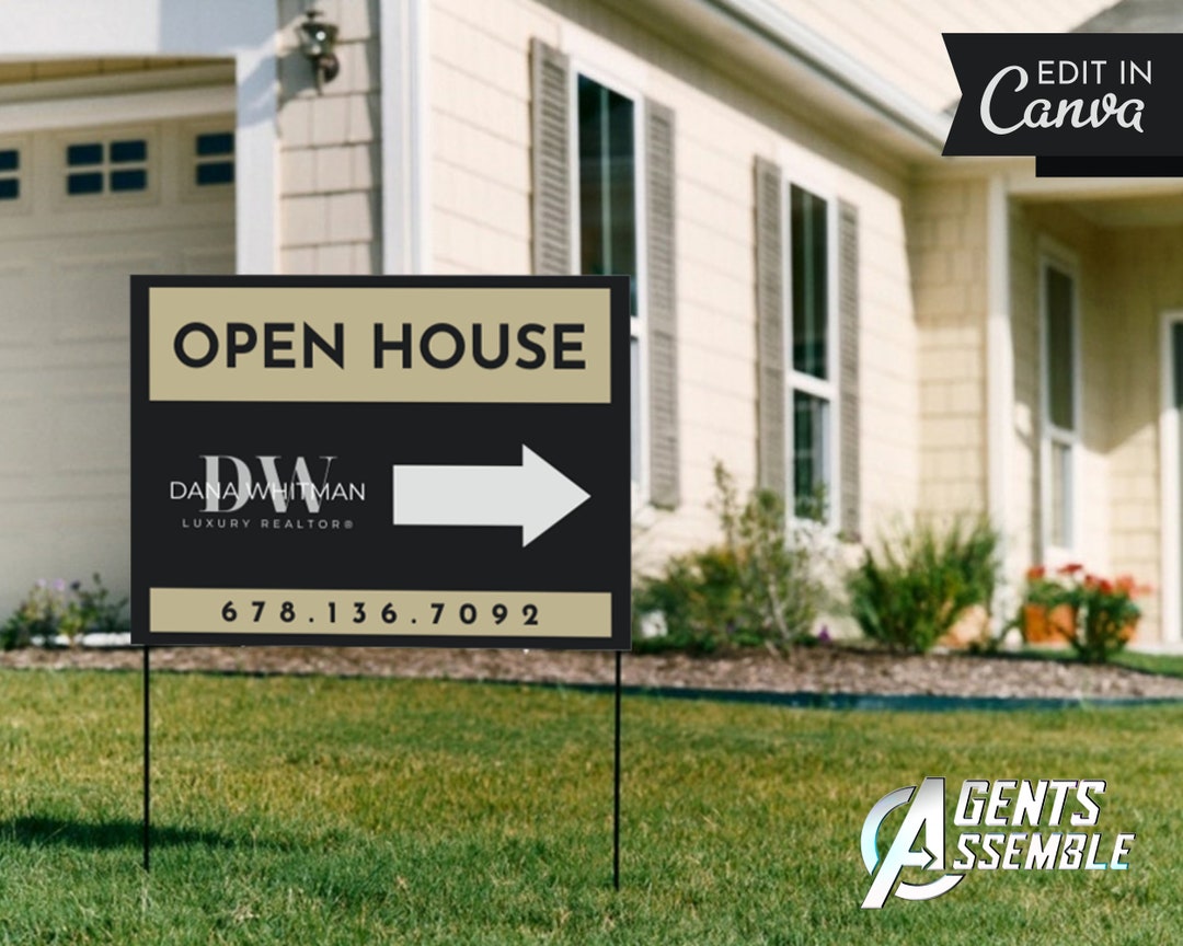 Real Estate Open House Yard Sign: Directional Arrow, Editable Canva ...
