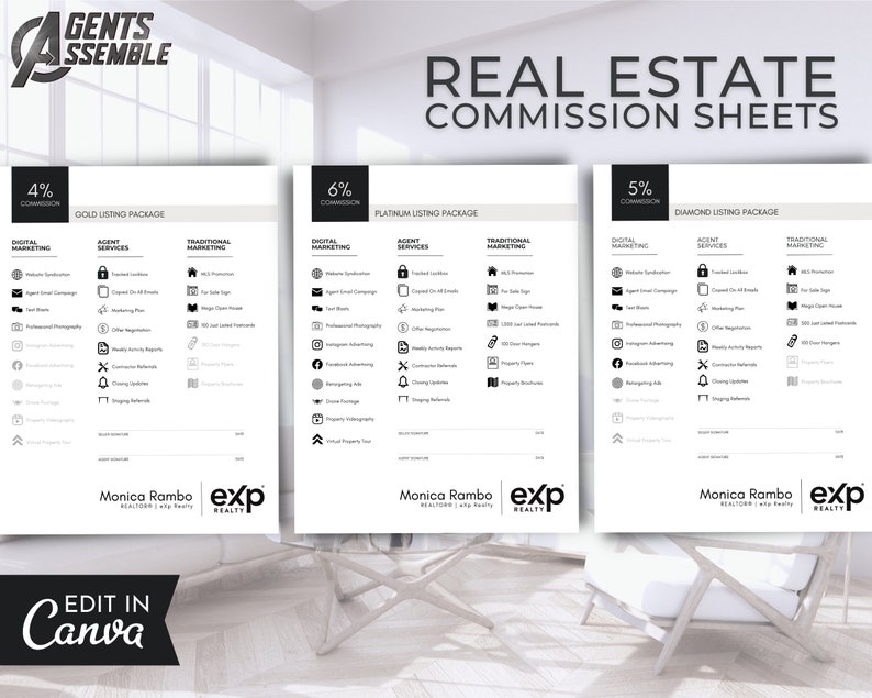 Real Estate Commission Sheet Template: Realtor Listing Forms (canva Pro ...