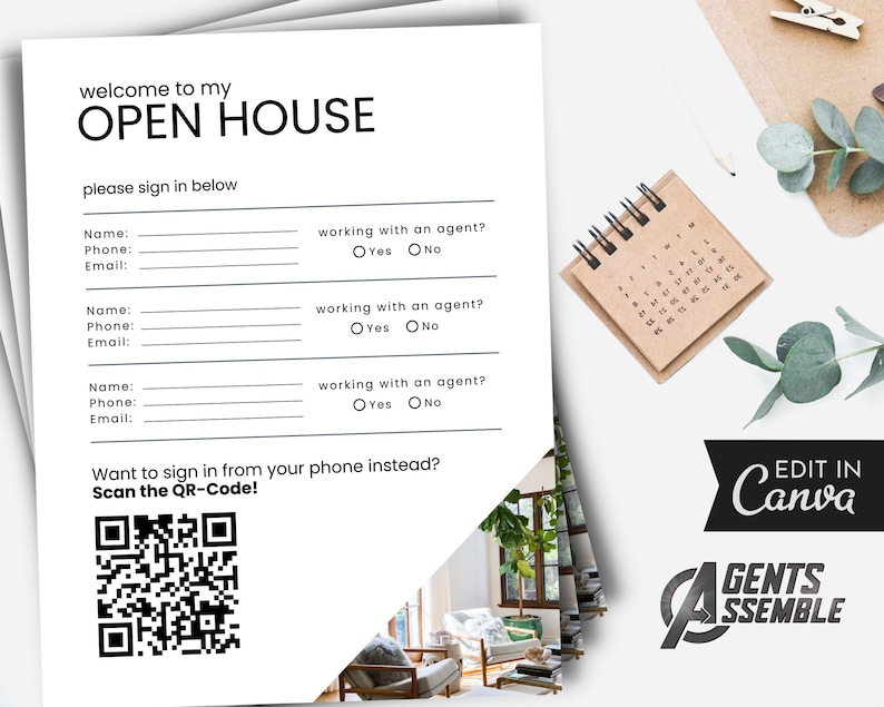 Open House Sign in Sheet W/ QR Code Real Estate Open House - Etsy
