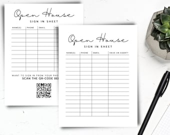 Open House Sign in Sheet W/ QR Code, Realtor Open House, Real Estate ...