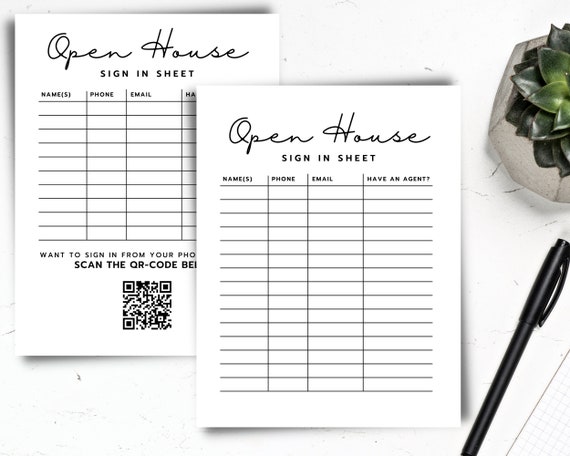 Open House Sign in Sheet W/ QR Code Real Estate Open House | Etsy