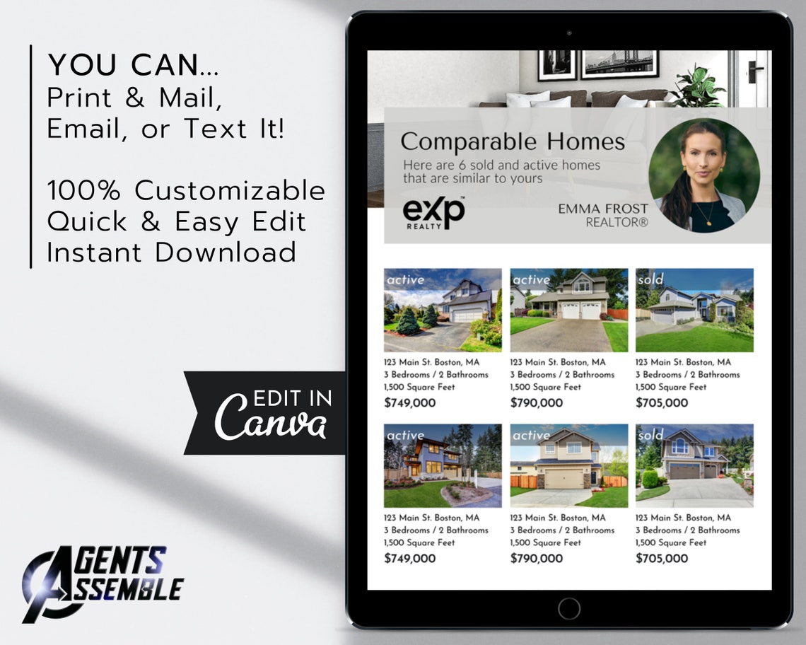Digital Comparable Homes Report Real Estate CMA Comparative - Etsy