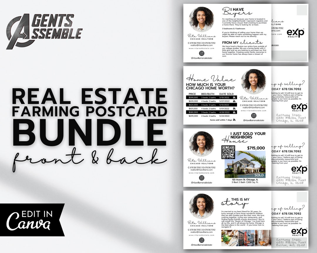 Real Estate Farming Postcard Bundle, Real Estate Postcard Template ...