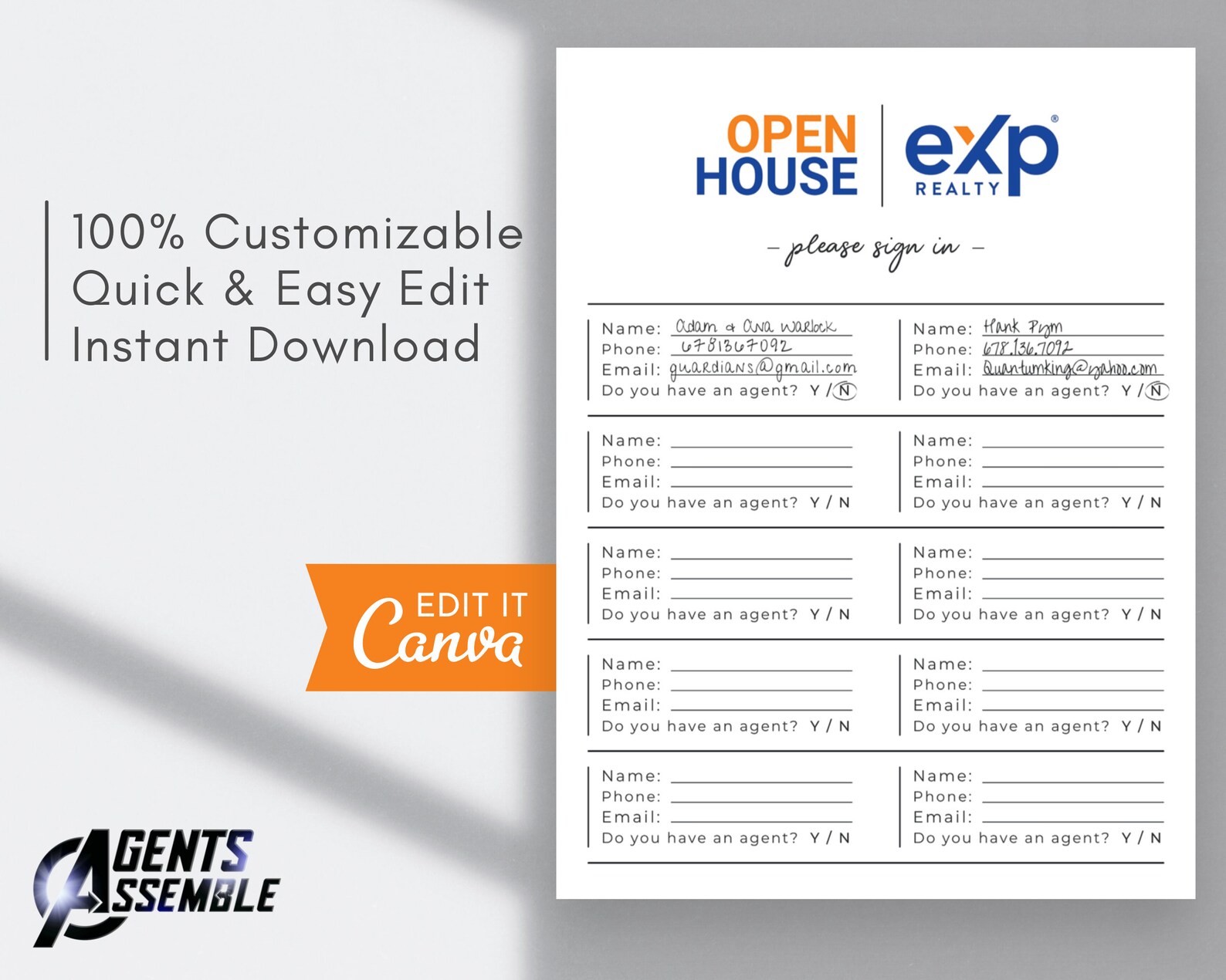 Real Estate Open House Sign-in Sheet: Instant Canva Template (PDF ...