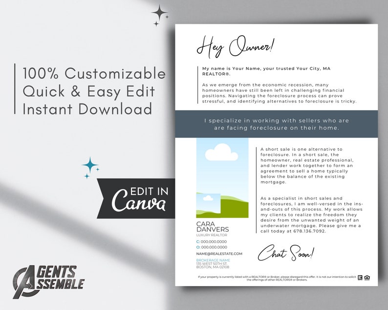 Real Estate Pre Foreclosure Letter Template: Canva Marketing (instant ...