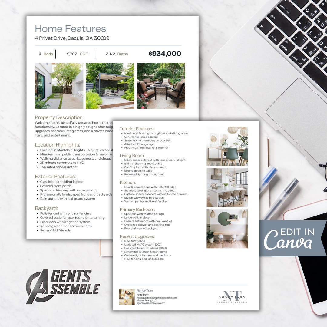 Blue Real Estate Feature Sheet: 2-sided Property Flyer (canva Template ...