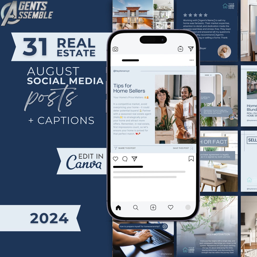 August Real Estate Instagram Posts: Editable Canva Templates (digital ...