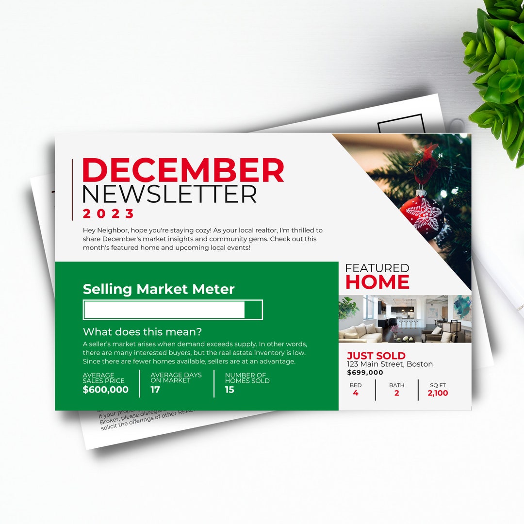 December Realtor Postcard Template: Editable Newsletter V2 | Instant ...