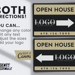Real Estate Open House Yard Sign: Directional Arrow, Editable Canva ...