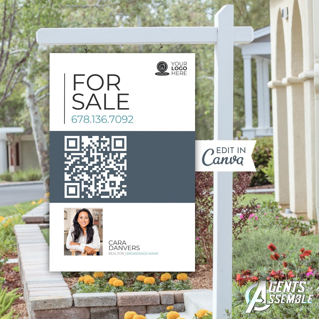 Yard Sign for Real Estate Agents, for Sale Sign for Realtors, Scannable ...