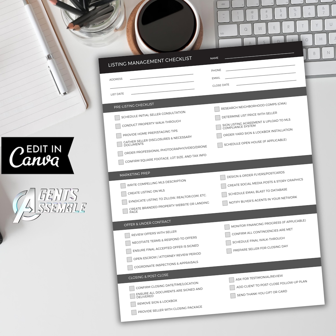 Real Estate Listing Management Checklist: Agent Workflow (canva ...