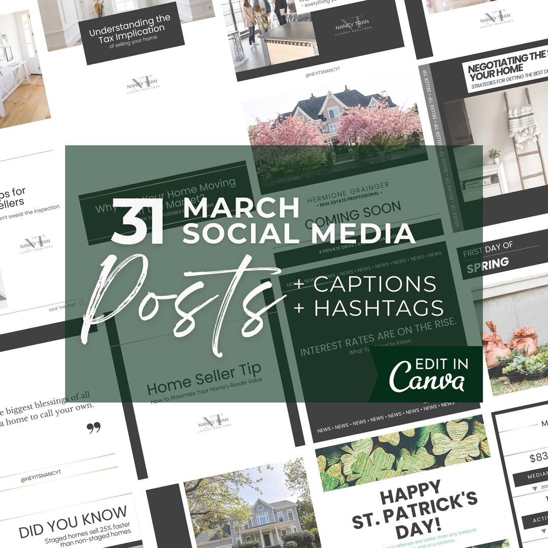 March Real Estate Social Media Posts: Spring & St. Patrick's Day (canva ...