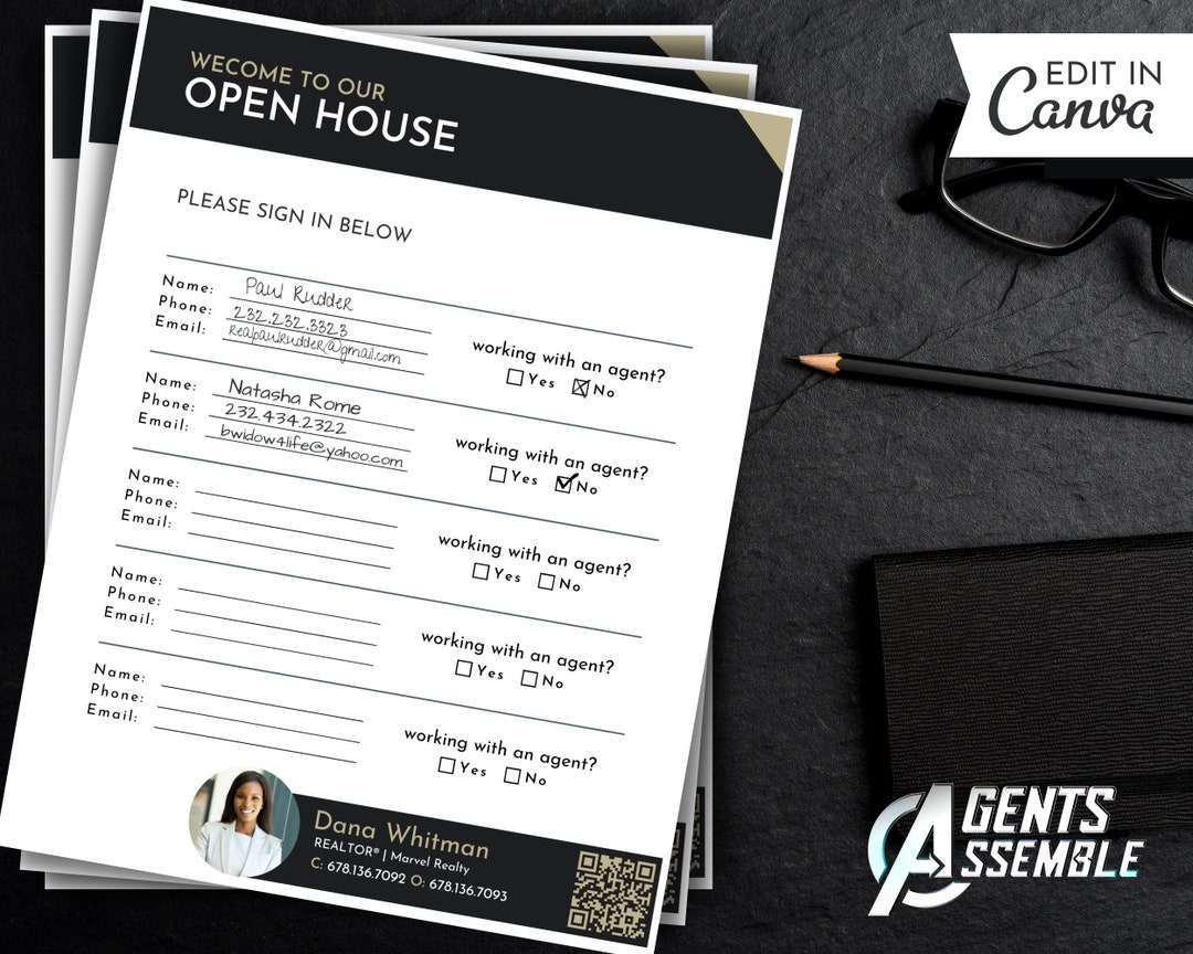 OPEN HOUSE Sign in SHEET for Real Estate Agents, Open House Template ...
