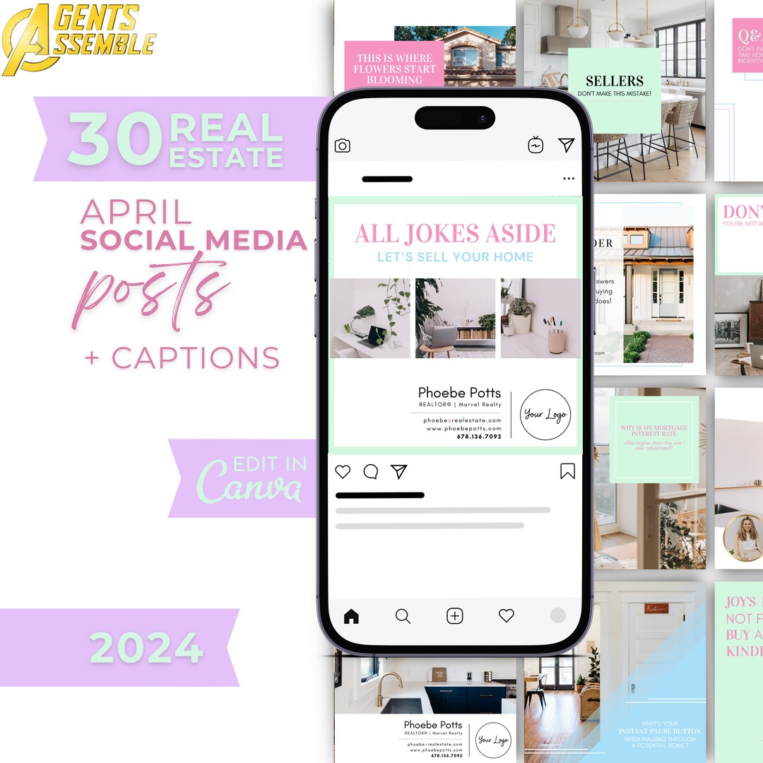 April Real Estate Social Media Posts: Canva Template (digital Download ...