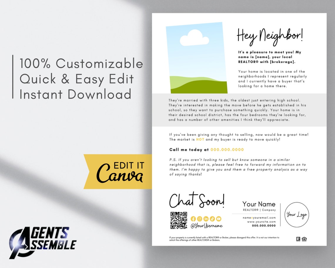 Real Estate Farming Letter Template Hello Neighbor Realtor Marketing ...
