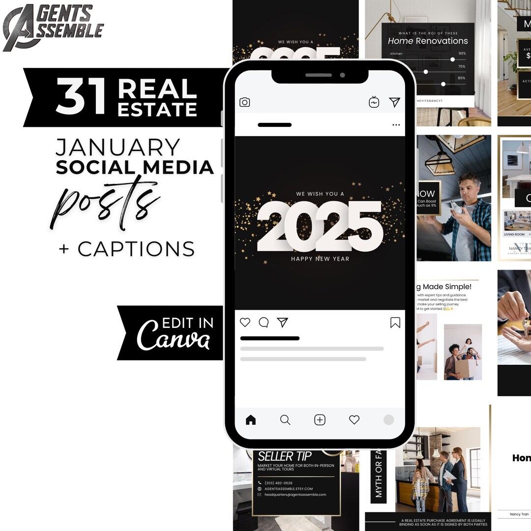 January Real Estate Social Media Posts With Captions (canva Editable ...