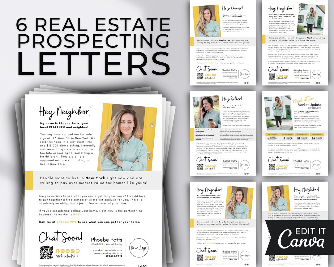 Real Estate Marketing Letter Templates: Prospecting Bundle (canva ...