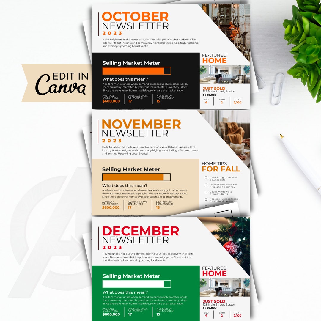 Real Estate Postcard Bundle: Fall Newsletter Templates (canva Download ...