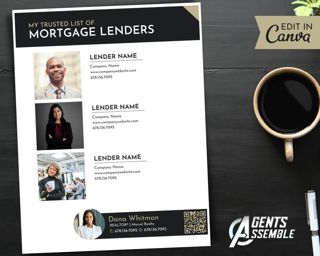 Mortgage Lender List Template for Real Estate Clients (canva Download ...