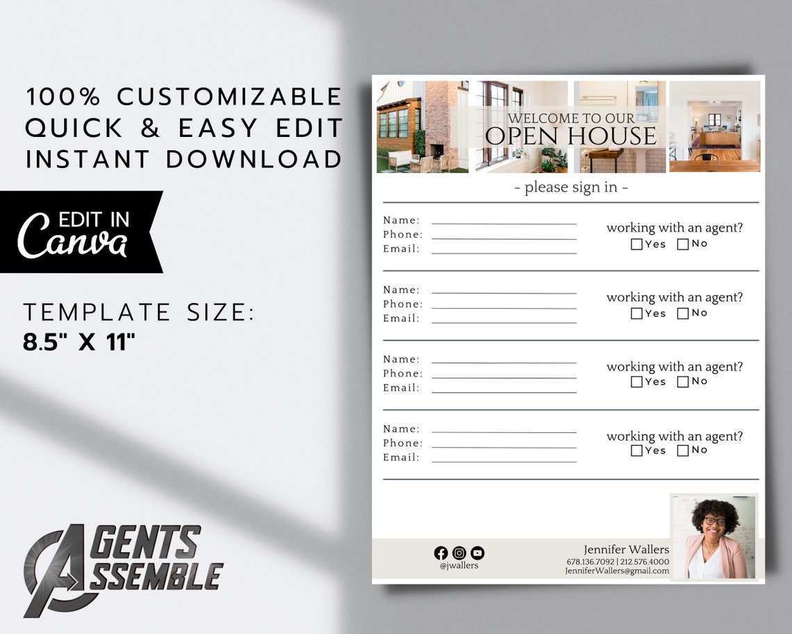 Printable Open House Sign in Sheet Editable Real Estate - Etsy