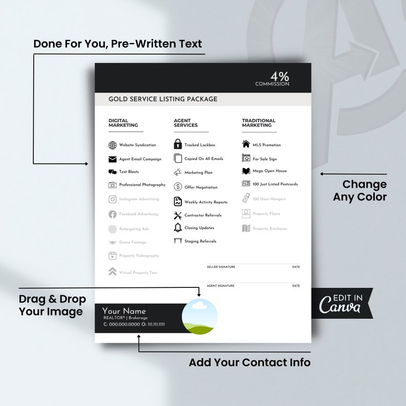 Real Estate Commission Sheet Template Editable Listing Presentation ...