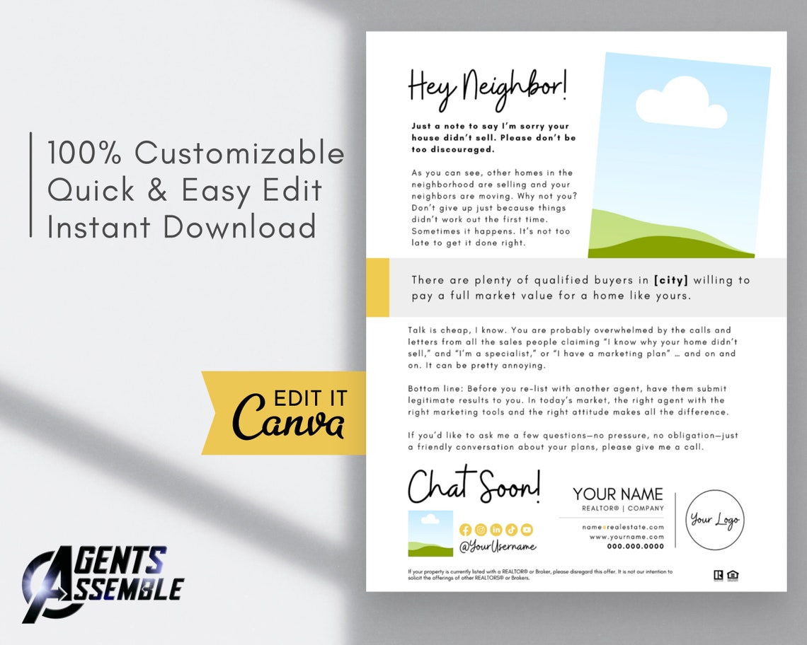 Expired Listing Letter V3 Real Estate Letter Template Real - Etsy