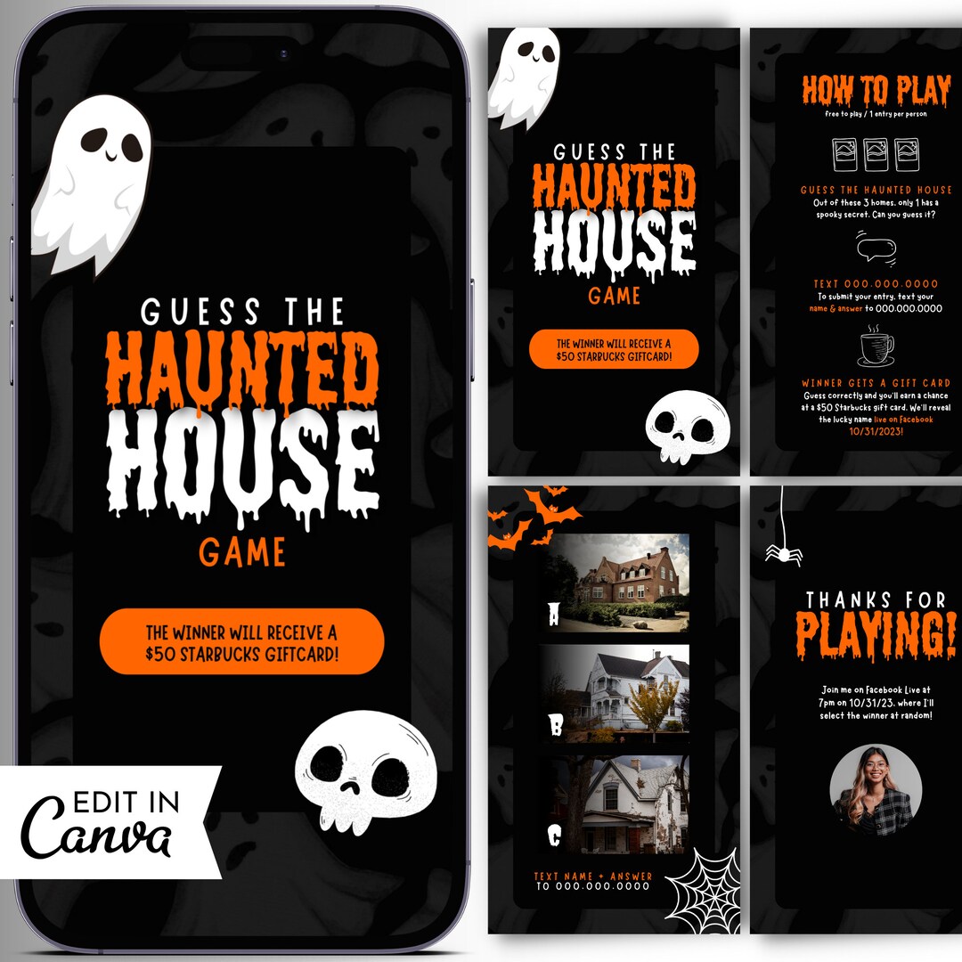 Halloween Real Estate Game: Haunted House Canva Template (instant ...