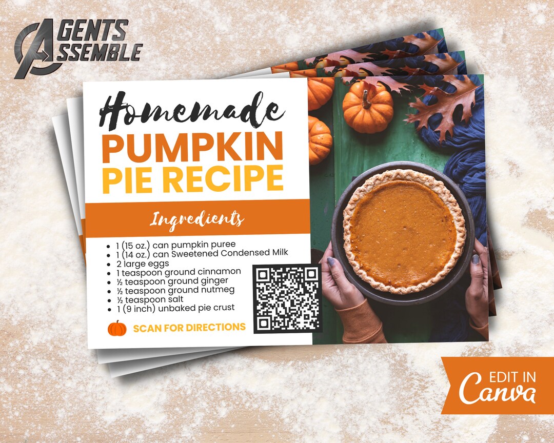 Real Estate Fall Postcard, Fall Pumpkin Pie Recipe Card, Real Estate ...