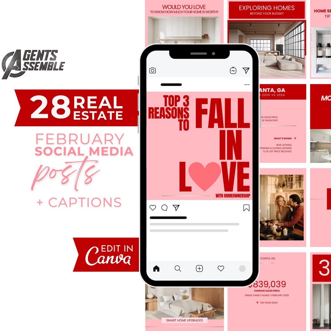 February Real Estate Social Media Posts: Valentine's Day Canva Template ...