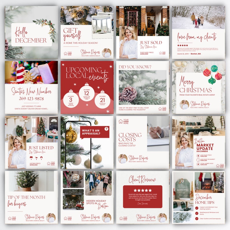 Real Estate Holiday Social Media Posts: Canva Templates V5 - Etsy