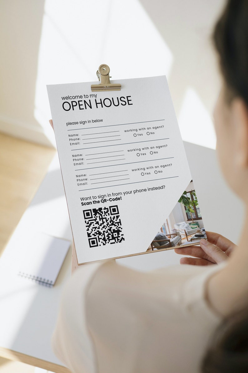Open House Sign in Sheet W/ QR Code Real Estate Open House - Etsy