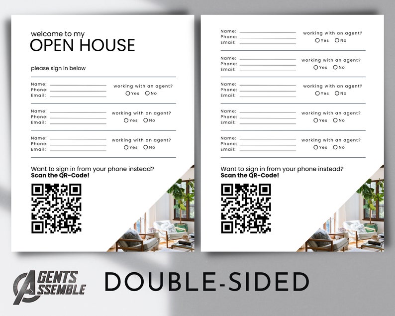 Open House Sign in Sheet W/ QR Code Real Estate Open House - Etsy