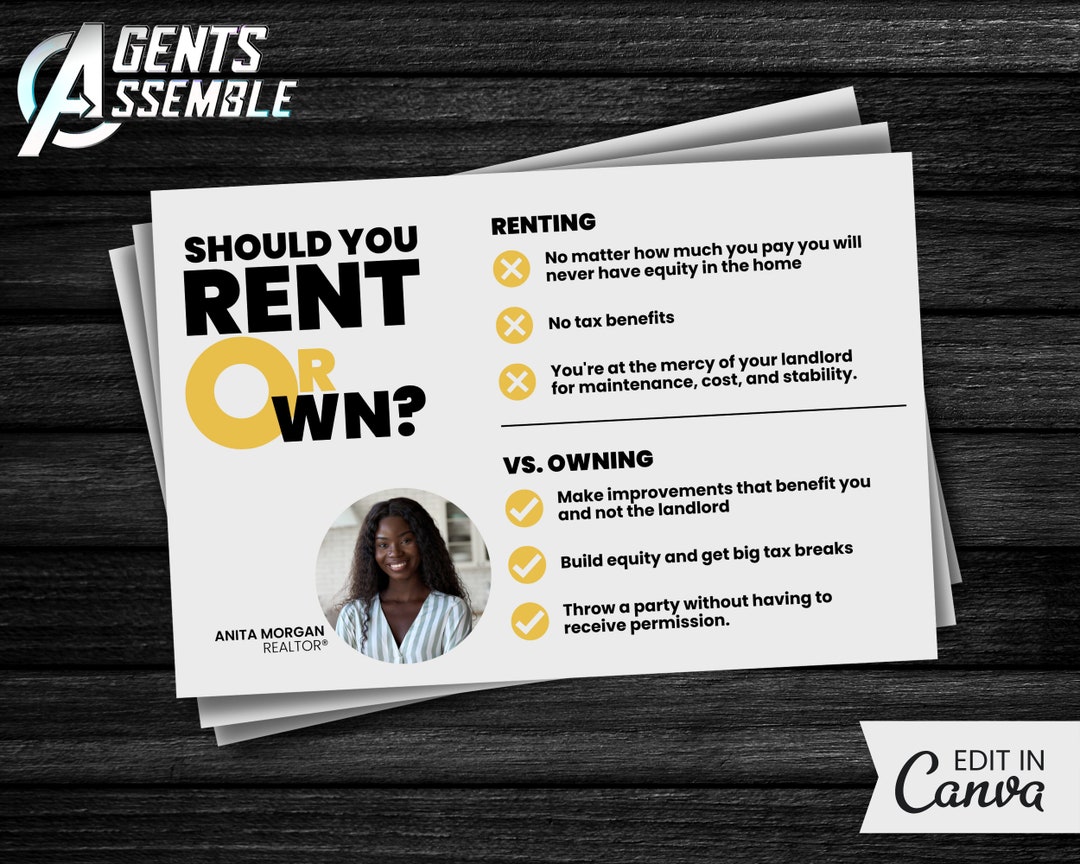 Real Estate Rent Vs Buy Postcard Template (INSTANT CANVA DOWNLOAD) - Etsy