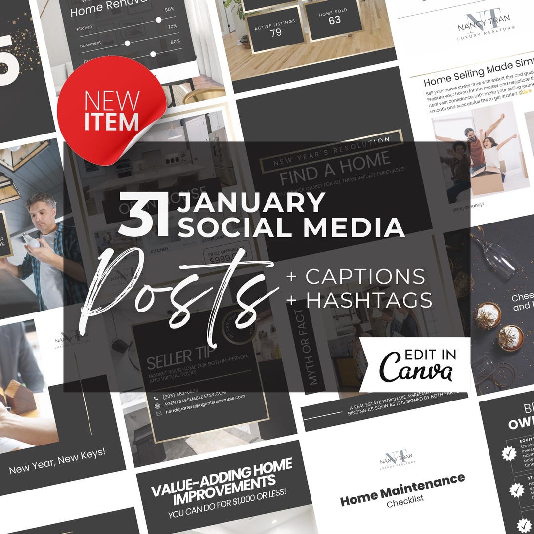 January Real Estate Social Media Posts: Canva Templates Digital ...