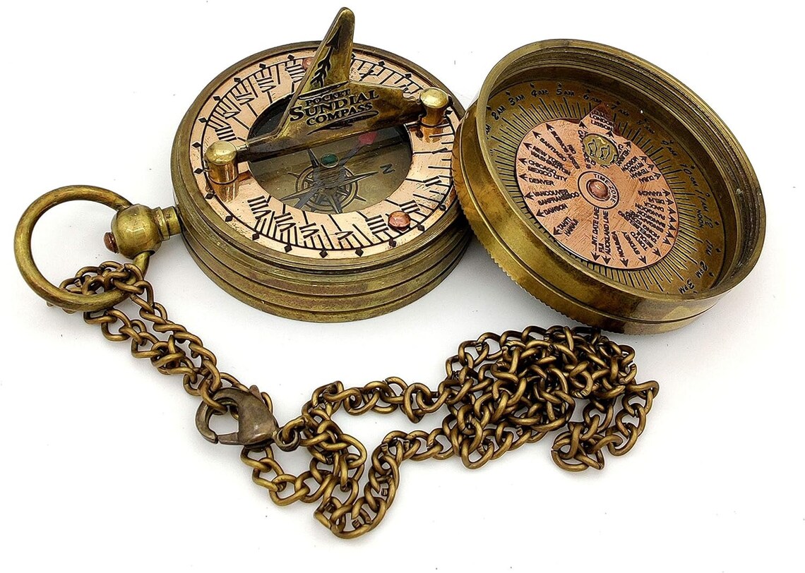 Replica of Vintage Brass Pocket Sundial Compass Antiquelook Both Side ...