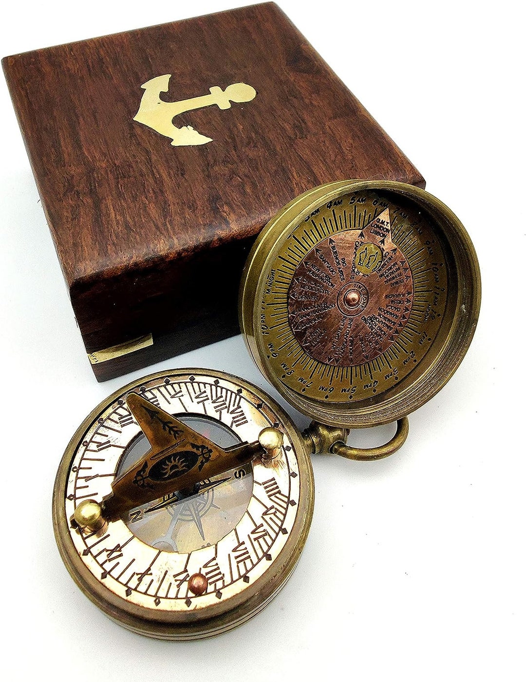 Replica of Vintage Brass Pocket Sundial Compass Antiquelook Both Side ...