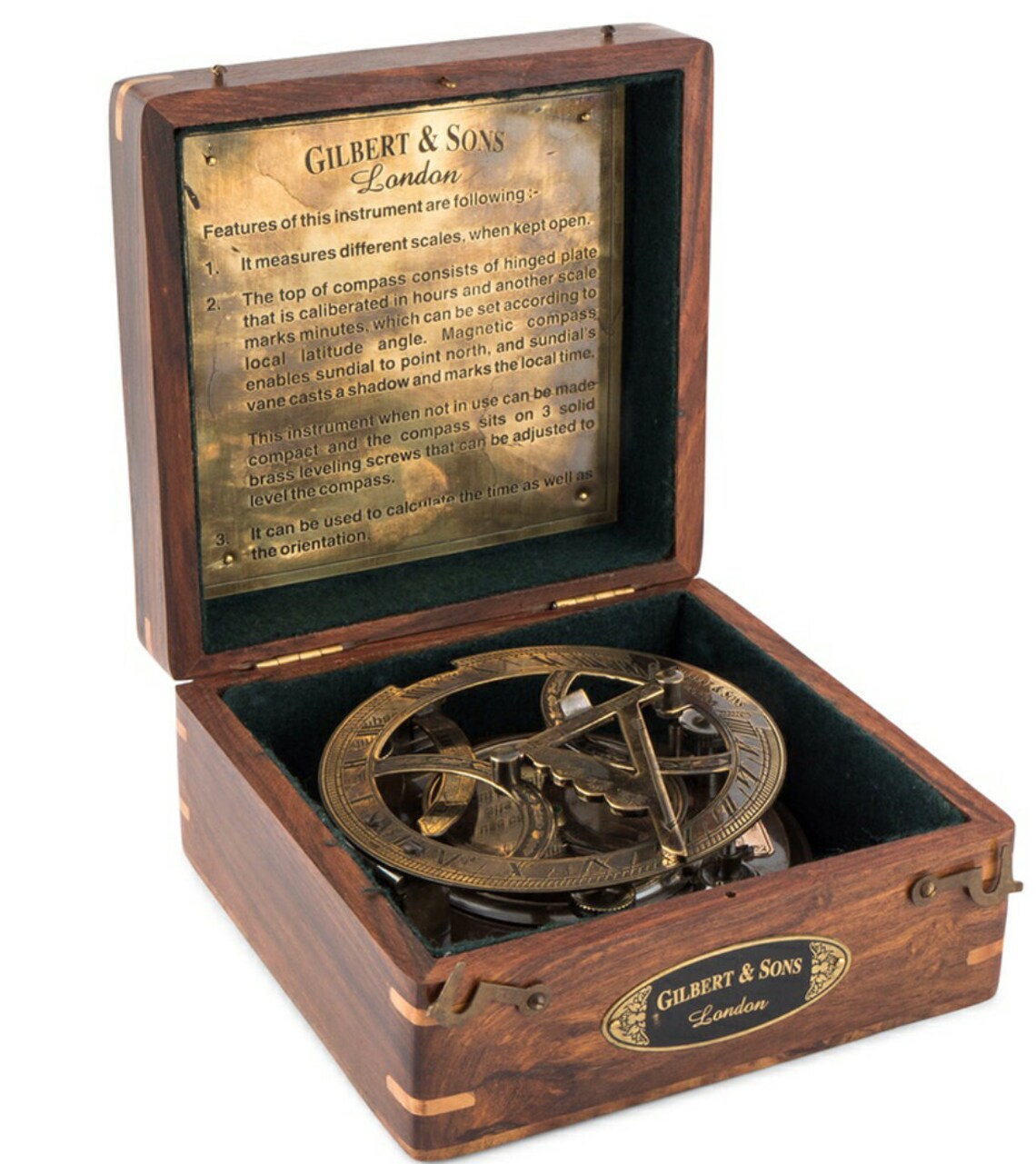 Replica of Vintage Top Grade 5"large Sundial Compass\ Wooden Box Hiking ...