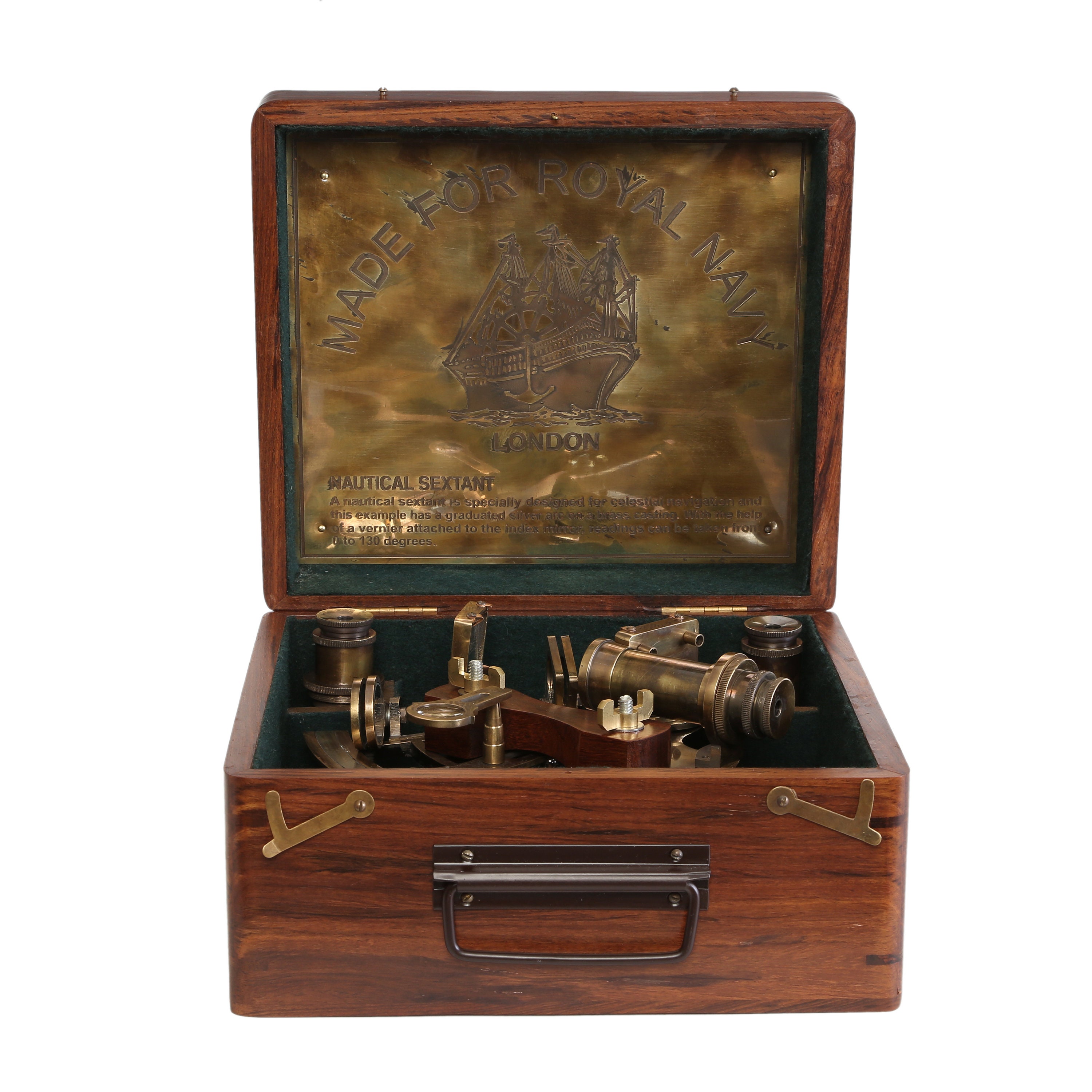 8" Antiquelook Marine Captain Sextant Brass Nautical\wooden Box Gift ...