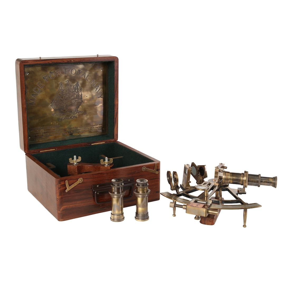 8" Antiquelook Marine Captain Sextant Brass Nautical\wooden Box Gift ...