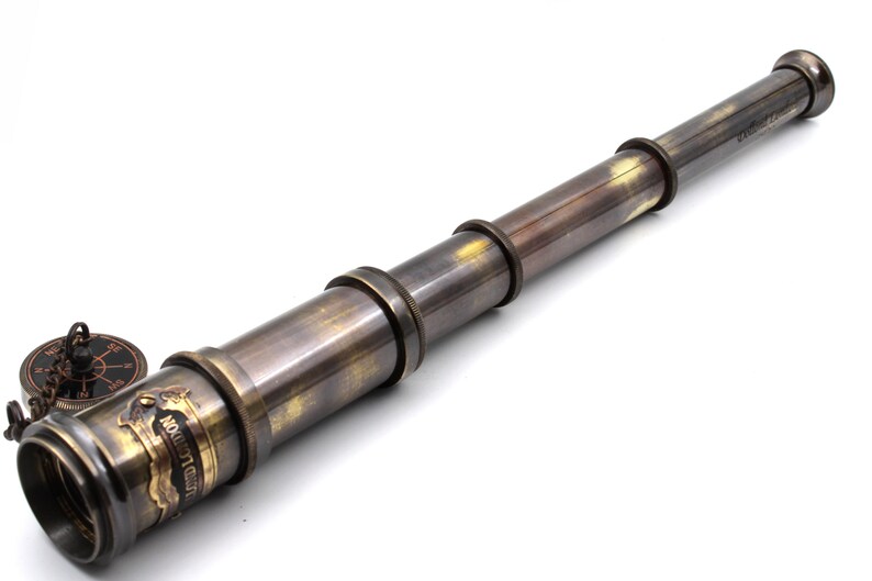 14"nautical Brass Telescope With Wood Box Captain Spyglass Marine ...
