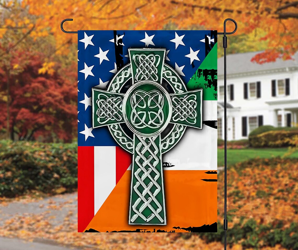 Celtic Cross Irish Saint Patricks Day Flag American and | Etsy