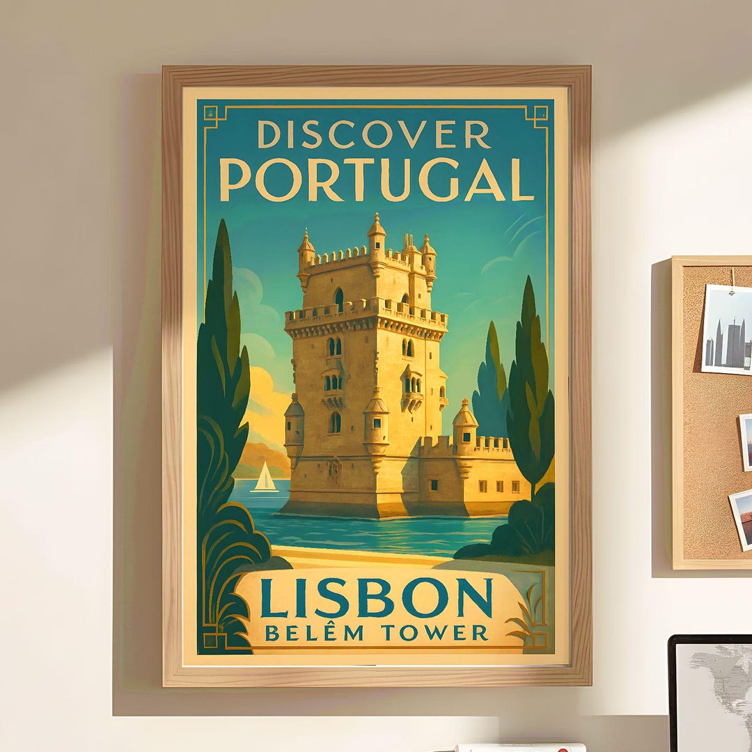 Belém Tower Travel Poster - Art Deco Wall Art - Portugal Print - Etsy