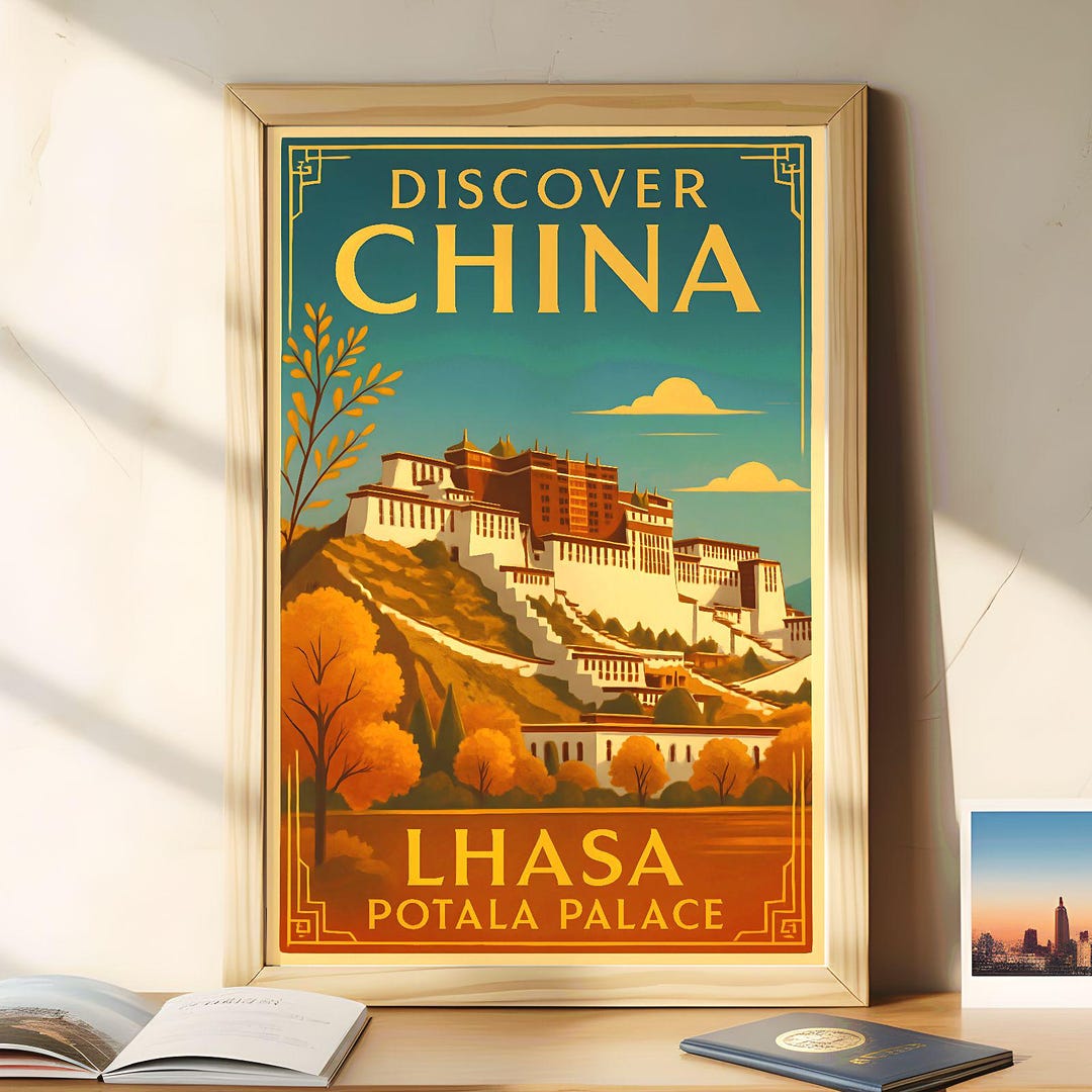 Potala Palace Travel Poster - Art Deco Wall Art - Lhasa China Print - Etsy