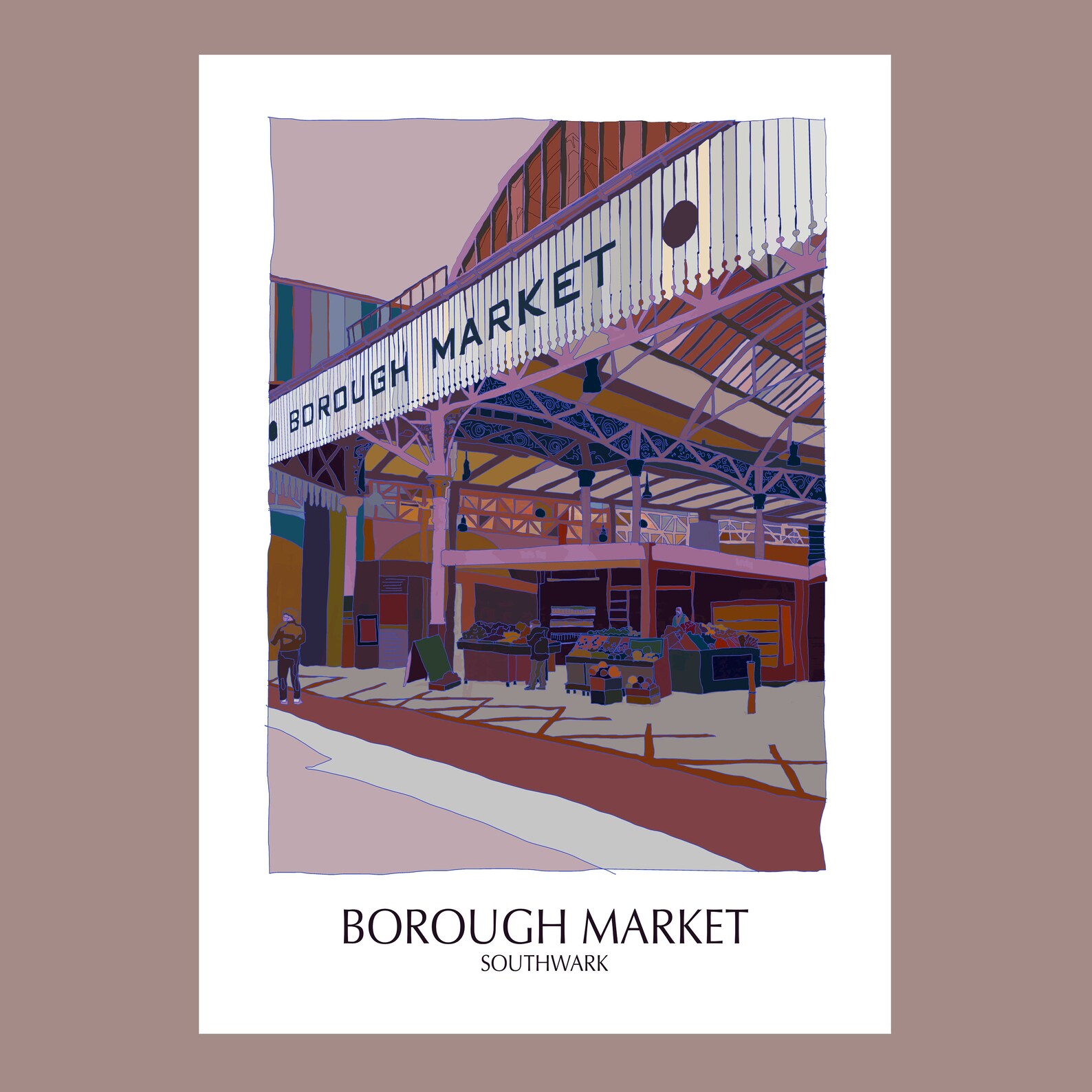 Borough Market Illustration, South London Print, South London Poster ...
