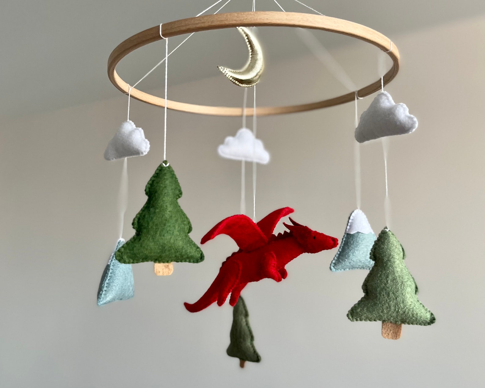 Red Dragon Mobile for Baby Nursery Fantasy Nursery Felt Dragon - Etsy