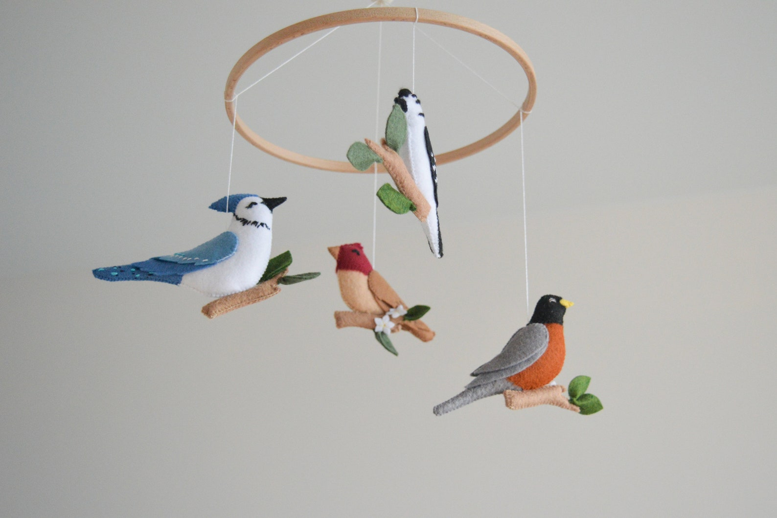 Forest Nursery Baby Mobile Felt Birds Baby Mobile Canadian Birds Blue ...