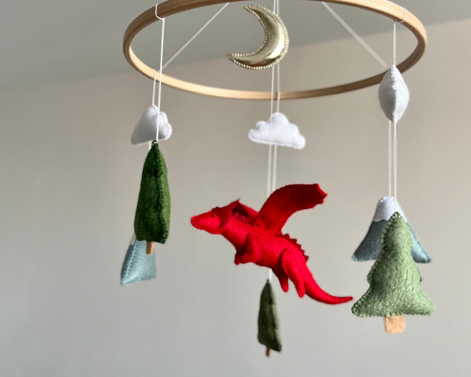 Red Dragon Mobile for Baby Nursery Fantasy Nursery Felt Dragon - Etsy
