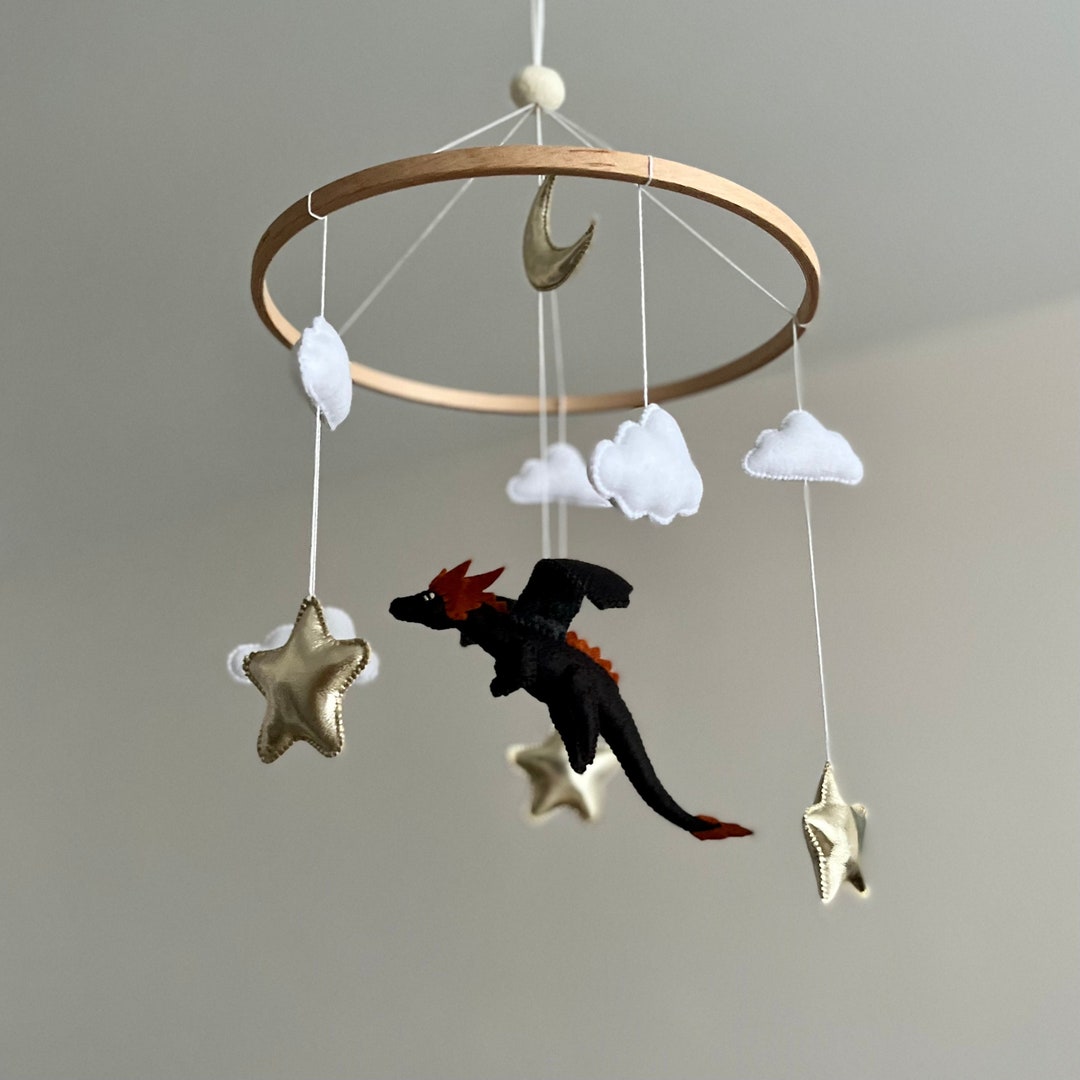 Black Dragon Mobile for Baby Nursery Fantasy Nursery Felt Dragon ...